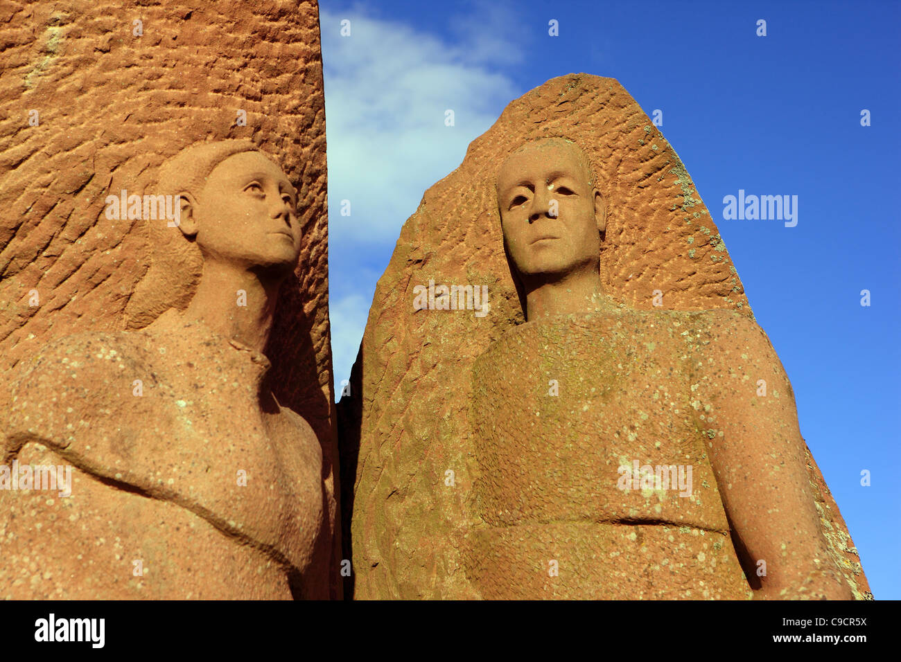 Historical sandstone figures, St Maura and St Beya, watch over ...