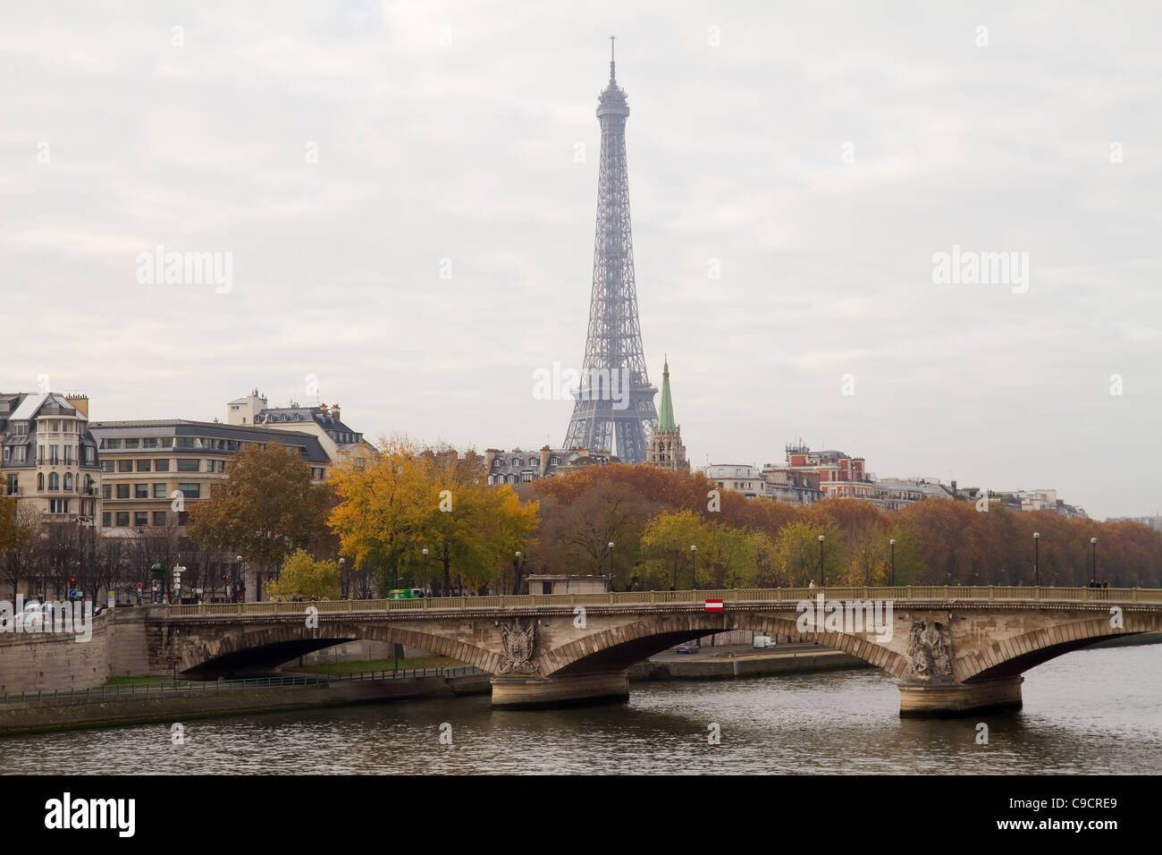 The famous landmark of Paris, Eiffel Tower, as seen over the Invalides ...