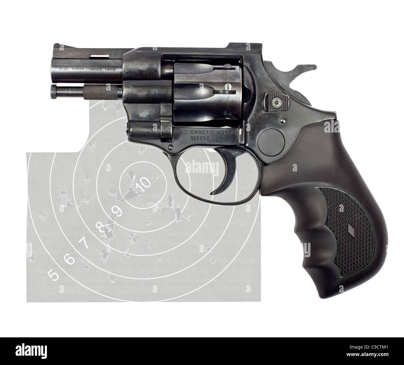 Black revolver and target isolated on white background Stock Photo - Alamy