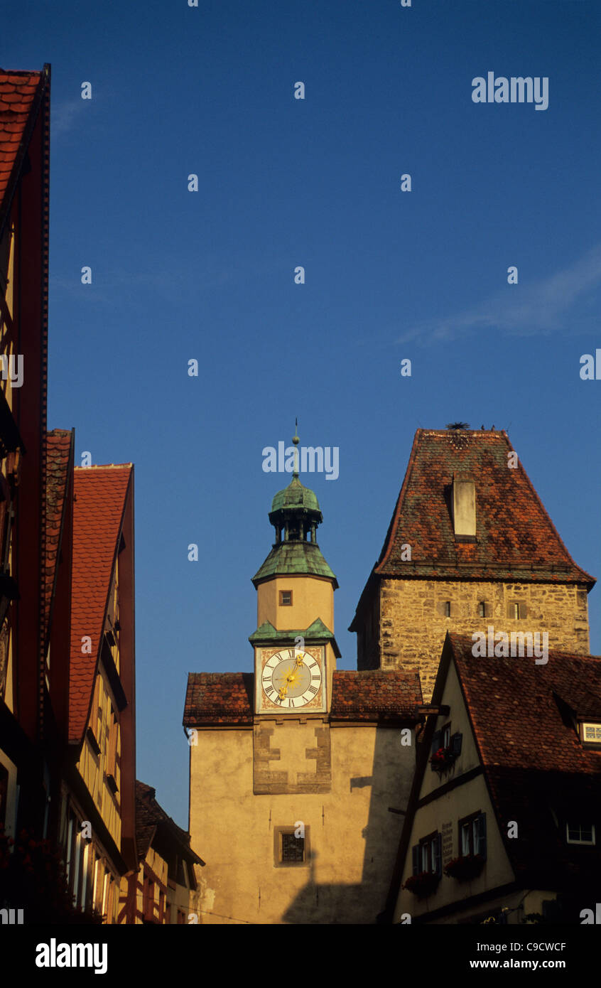Germany, Rothenburg, clocktower and rooftops in the Marketplace Stock ...
