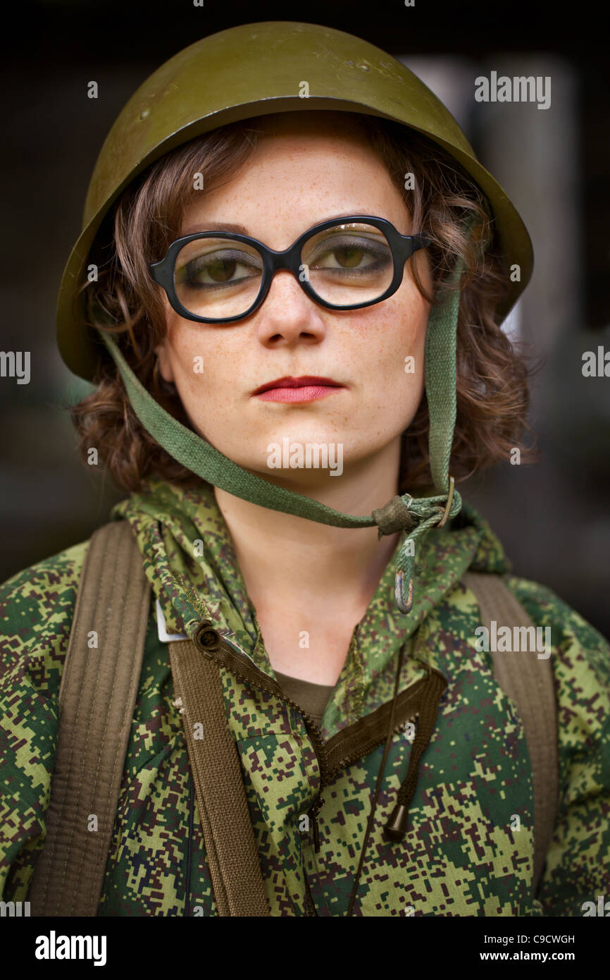 Comic portrait of a woman in military uniform Stock Photo - Alamy
