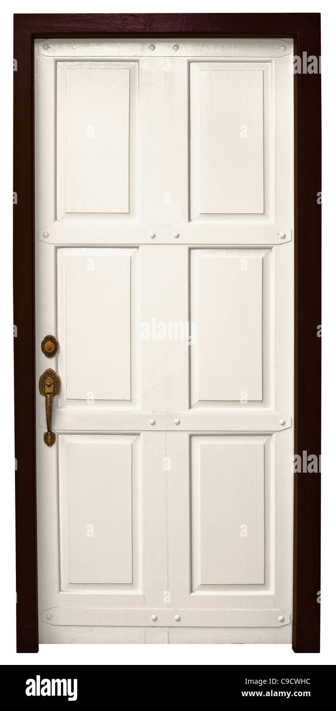 An ordinary wooden door isolated on white background Stock Photo - Alamy