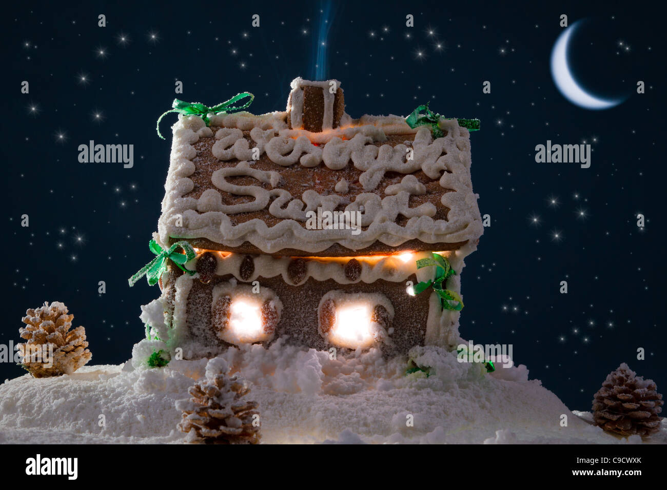 Gingerbread home at the night in winter Stock Photo - Alamy