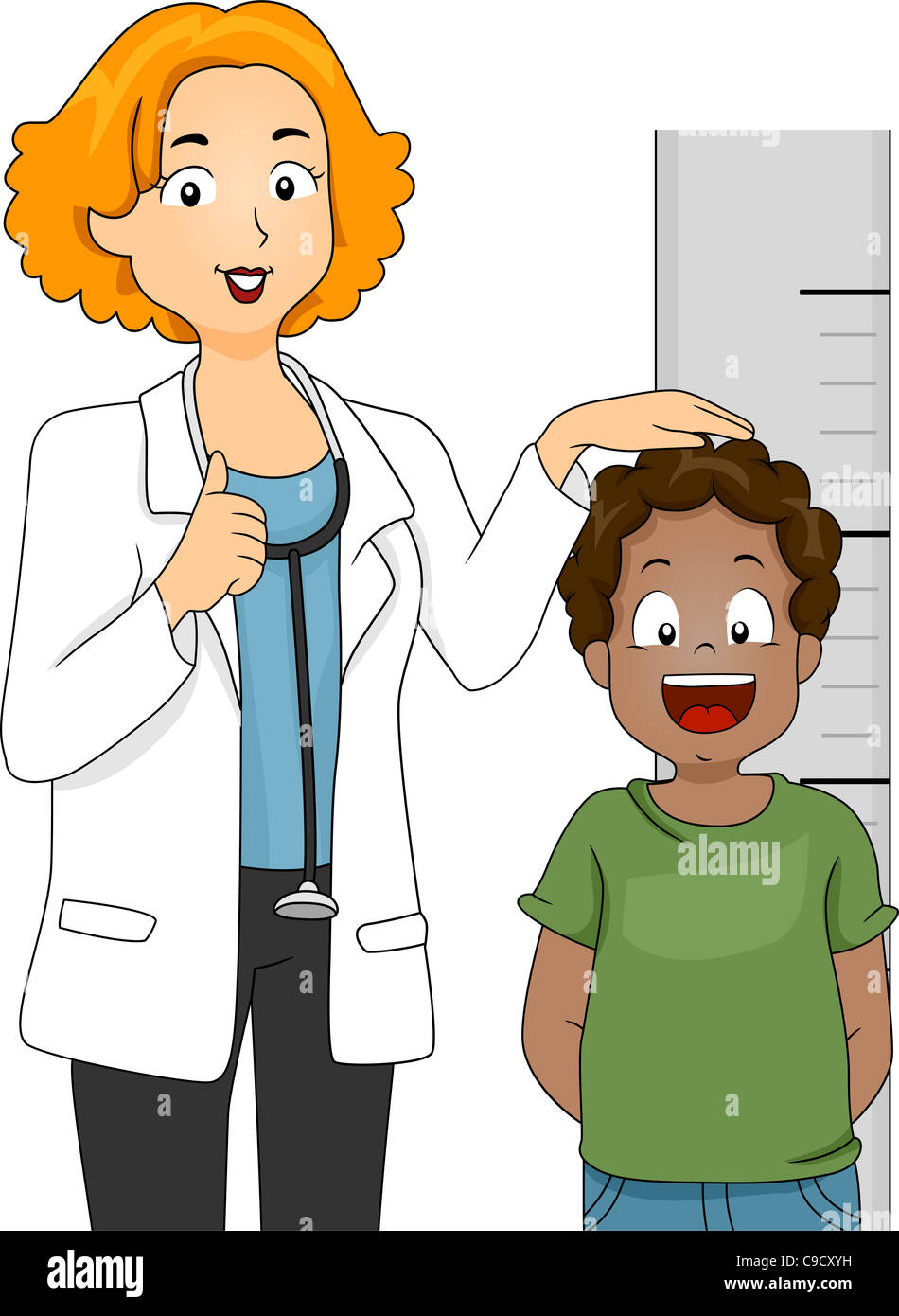 Illustration of a Kid with His Height Being Measured Stock Photo - Alamy