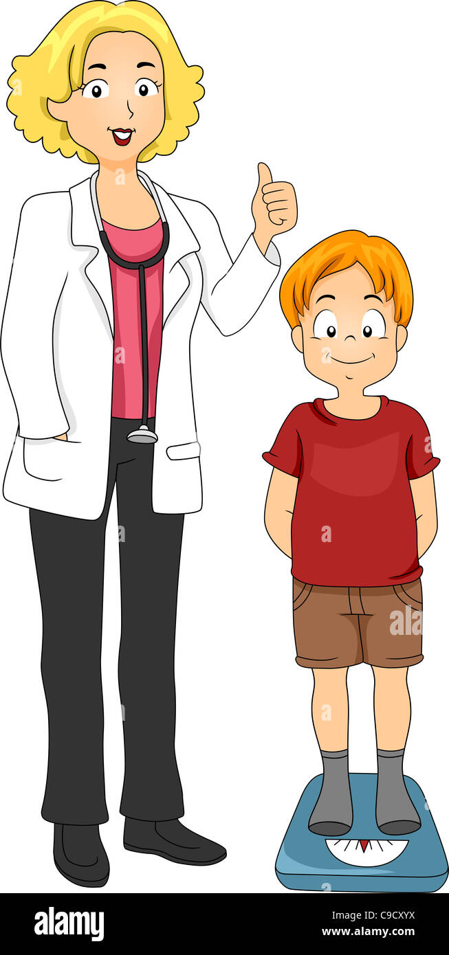 Illustration of a Kid with His Weight Being Measured Stock Photo - Alamy