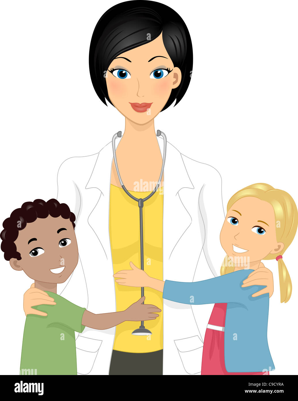 Illustration of a Doctor with Kids Stock Photo - Alamy
