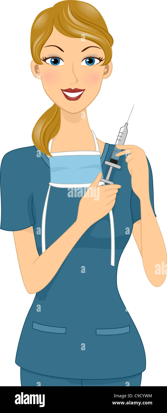 Illustration of a Girl Holding a Syringe Stock Photo - Alamy