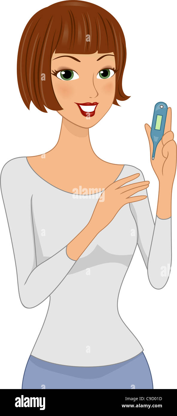Illustration of a Girl Holding a Thermometer Stock Photo - Alamy