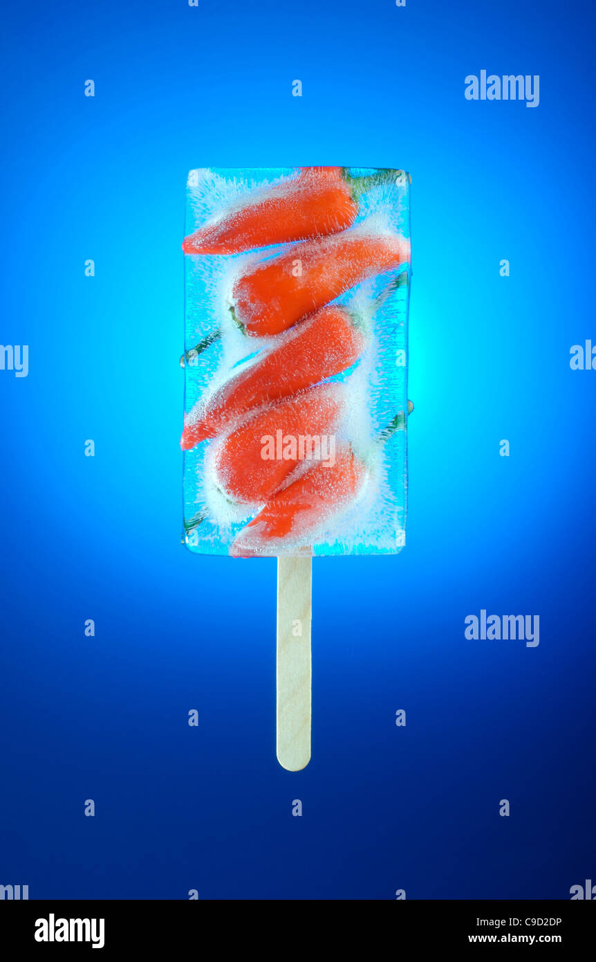 Red hot pepper frozen ice lolly Stock Photo - Alamy