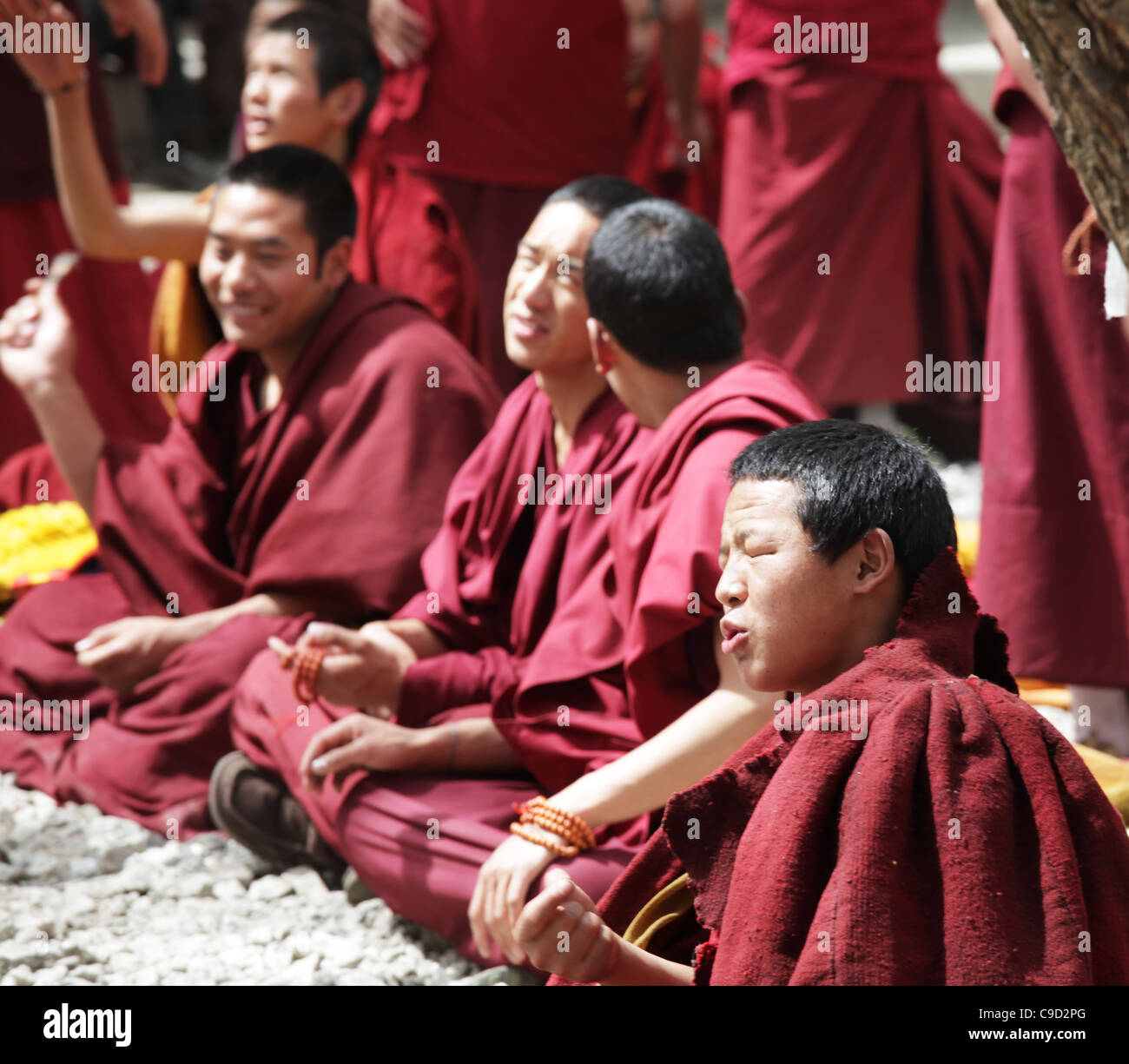 monks debate at Sera monastery area in Lhasa, Tibet, China. The ...