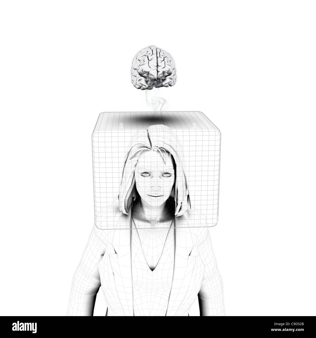 Thinking Outside The Box - Digital image of woman with head in box and ...