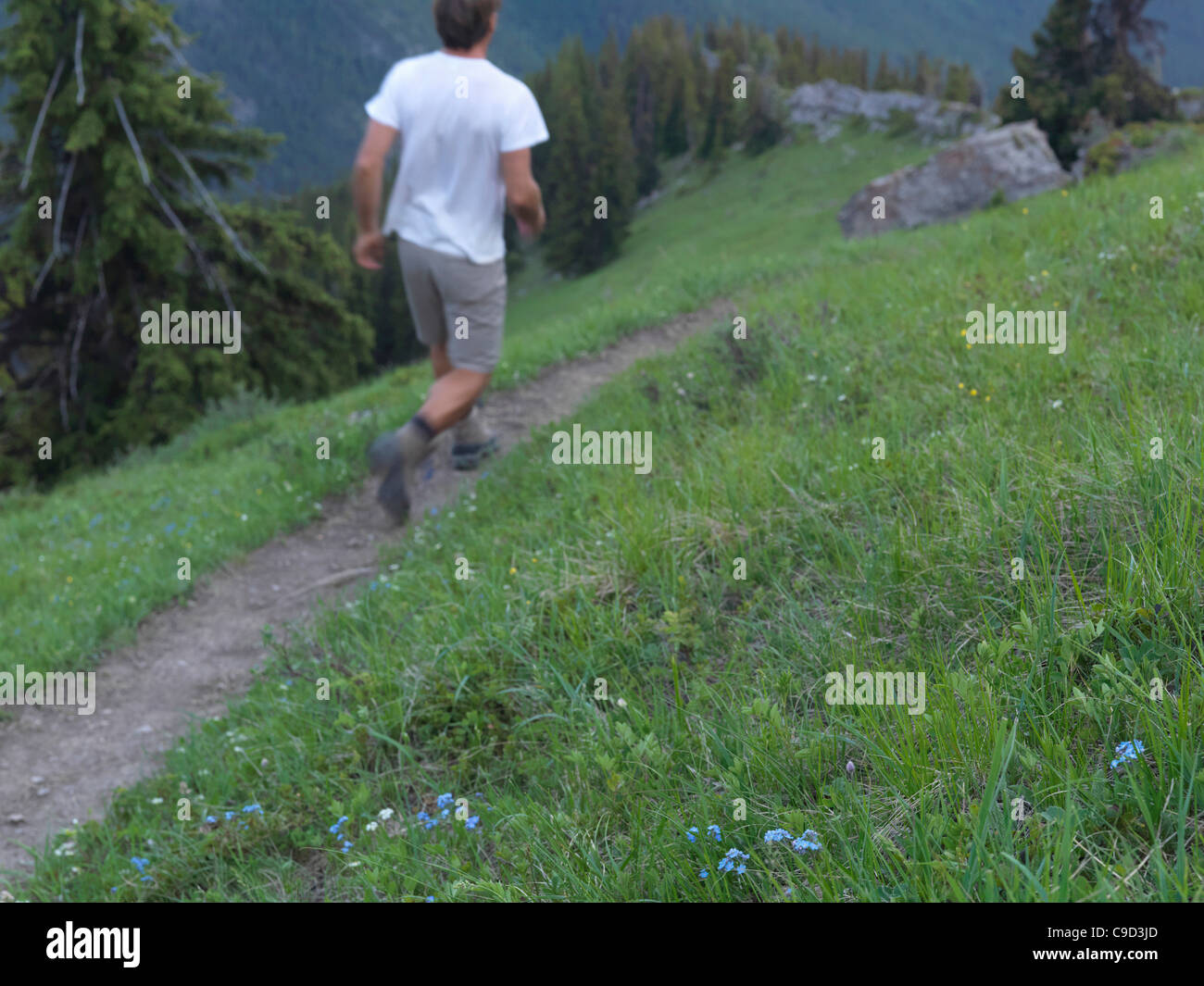 Man running along mountain trail hi-res stock photography and images ...