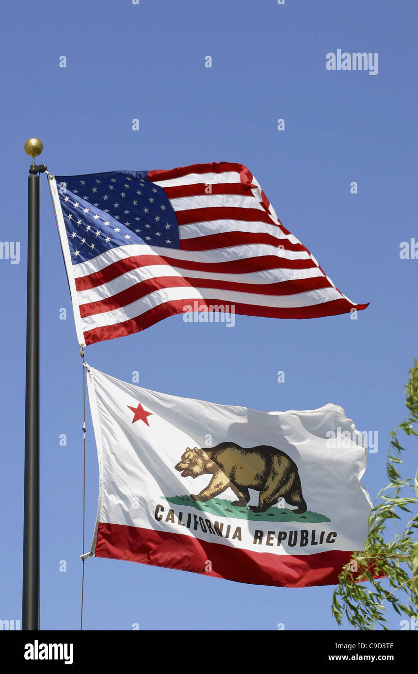 American flag and the California State Flag Stock Photo - Alamy