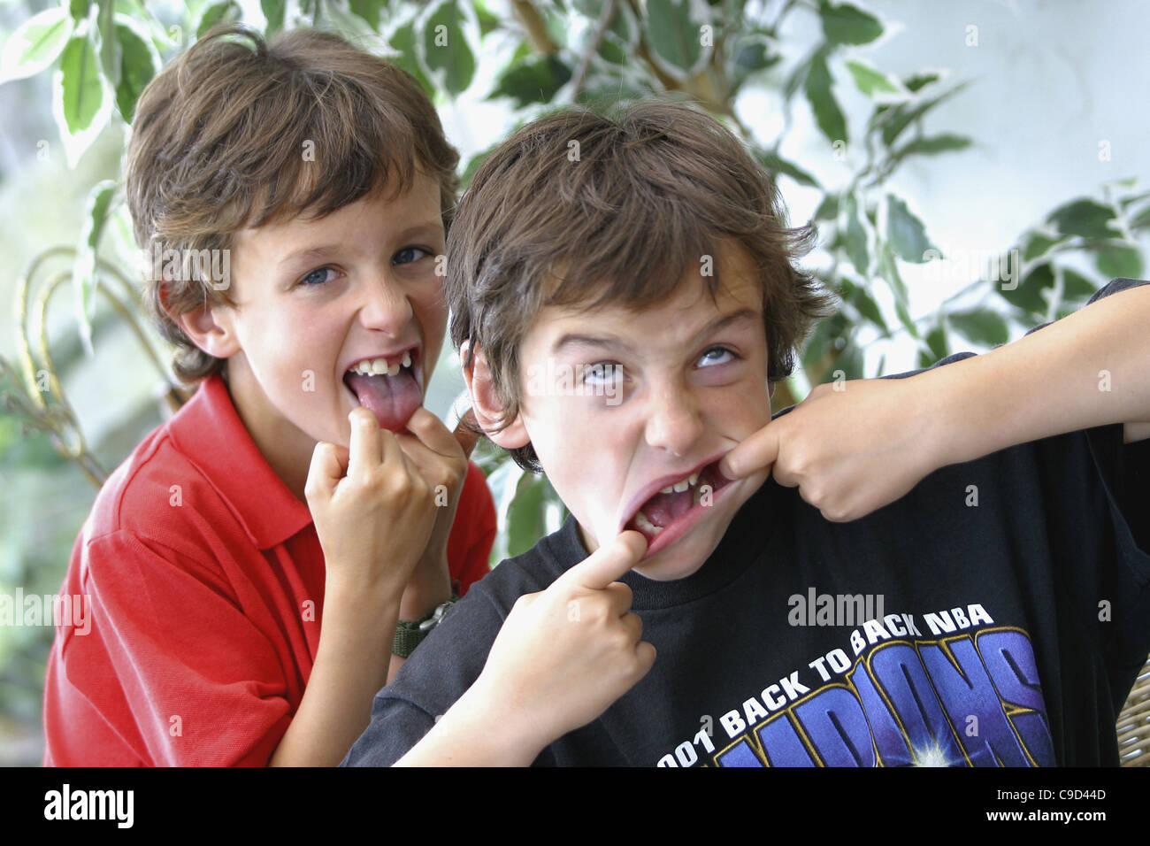 Portrait of two boys making faces Stock Photo - Alamy