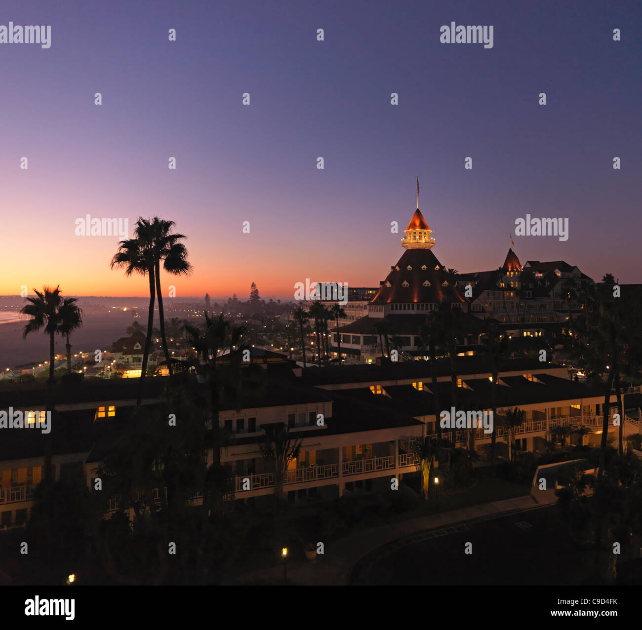 USA, California, Coranado Island, Hotel del Coronado and beachfront at ...