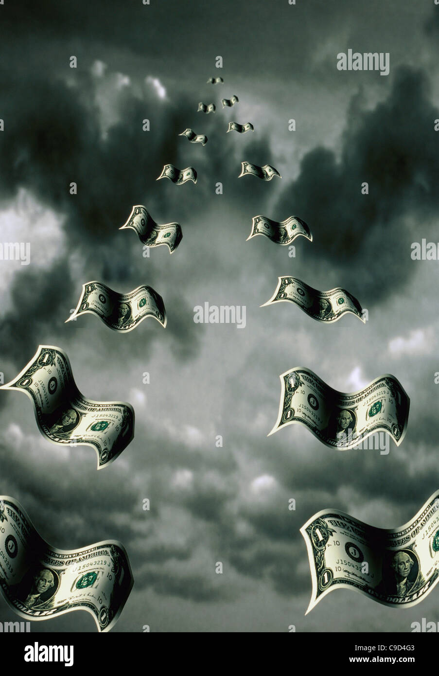 Paper money flying in the clouds Stock Photo - Alamy