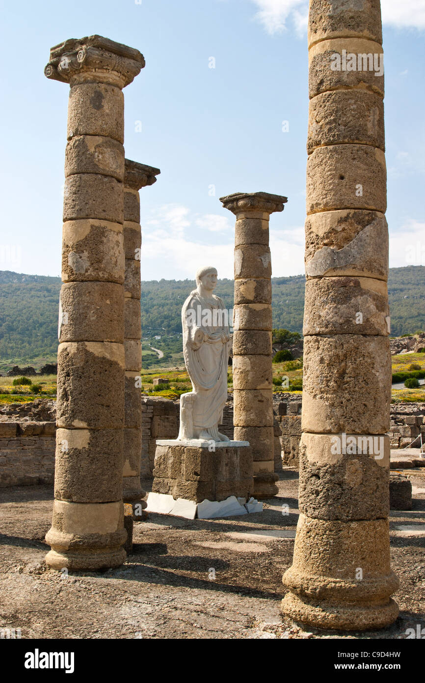 Roman ruins of Baelo Claudia with Trajan statue at Bolonia, Andalucia ...