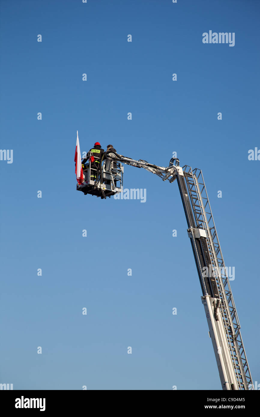 Ladder extended on a fire truck Stock Photo - Alamy