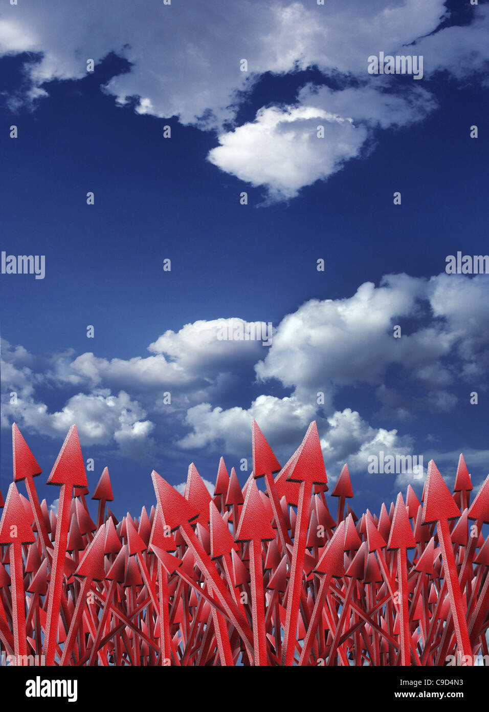 Arrows pointing towards clouds in the sky Stock Photo - Alamy