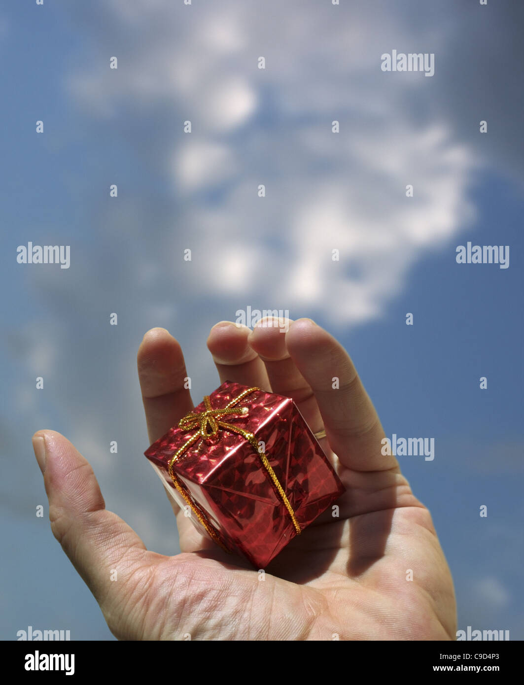 Person's hand holding a wrapped gift Stock Photo - Alamy