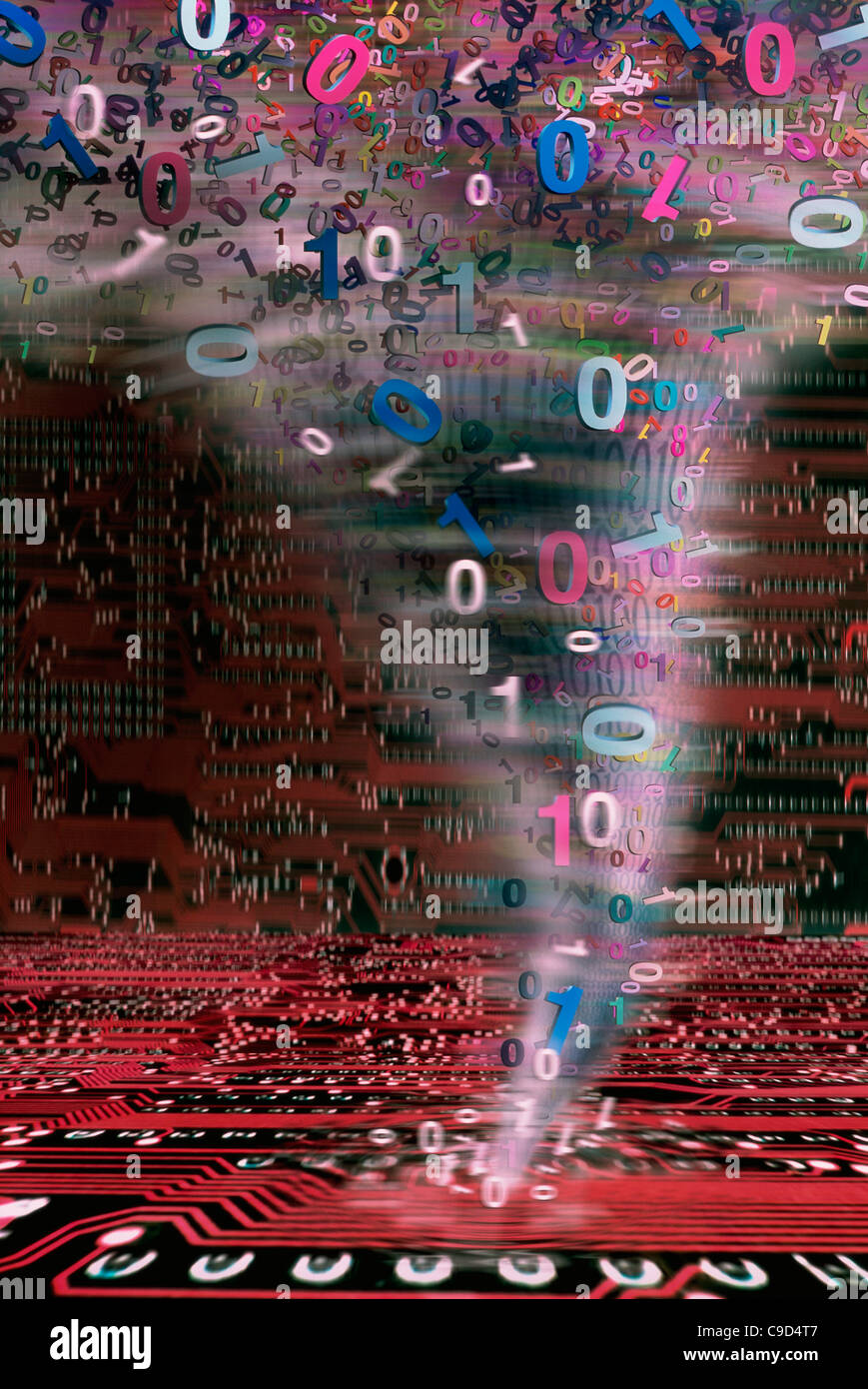 Tornado of binary codes on a circuit board Stock Photo - Alamy