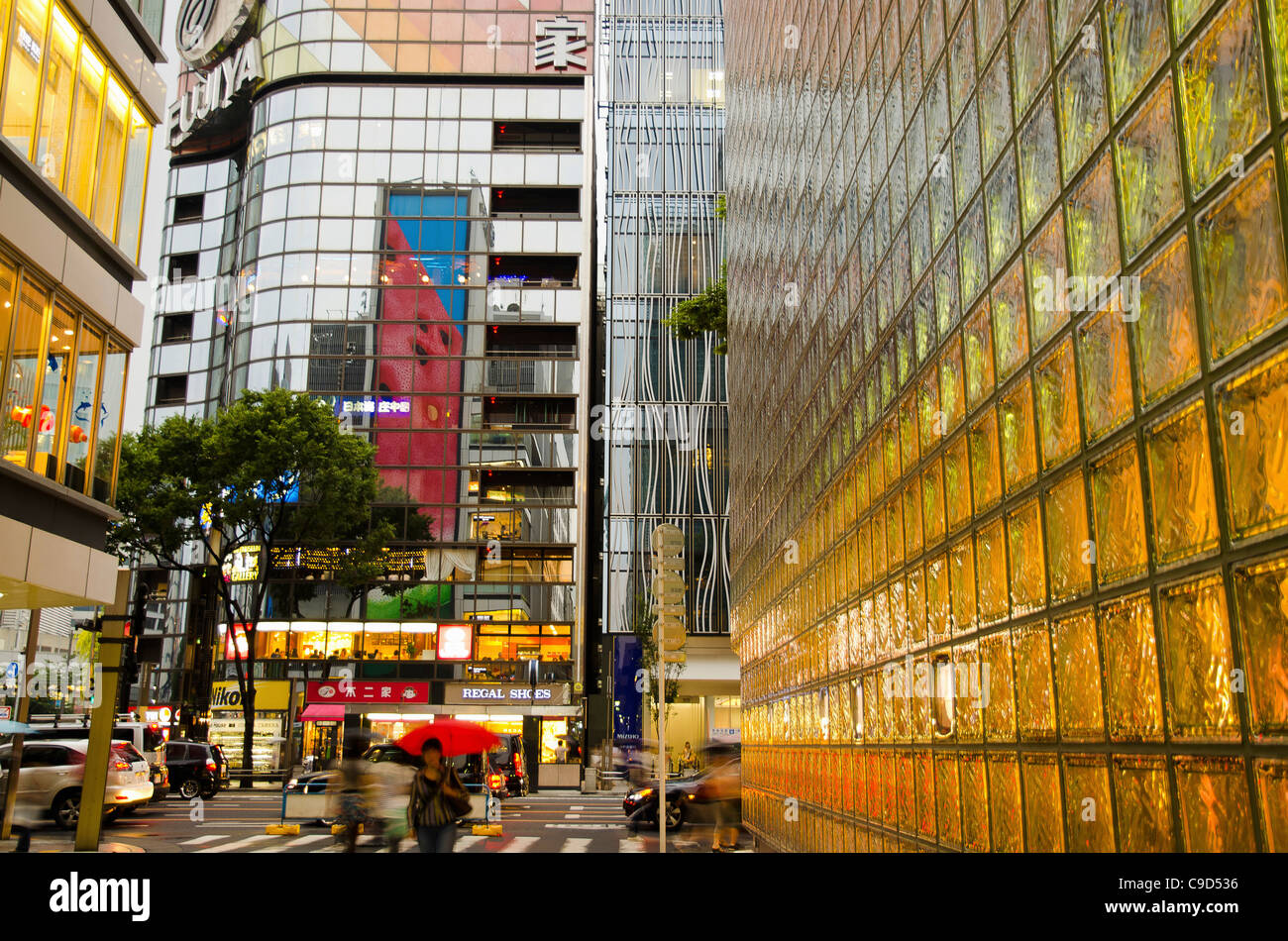 Japan, Tokyo, Ginza district, modern Hermes building clad in glass ...