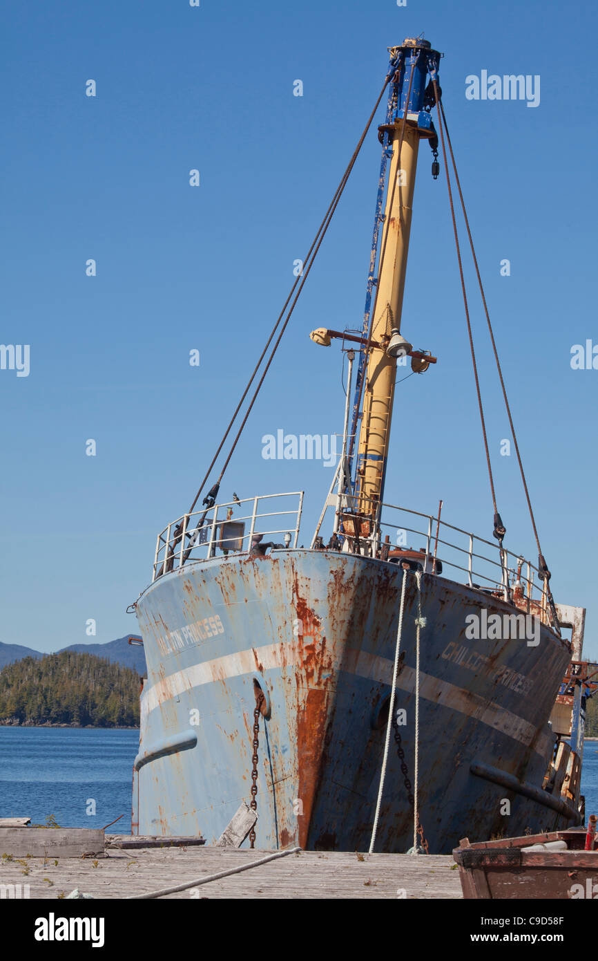 Weathered ship on the beach, Chilcotin Princess, Namu, British Columbia ...