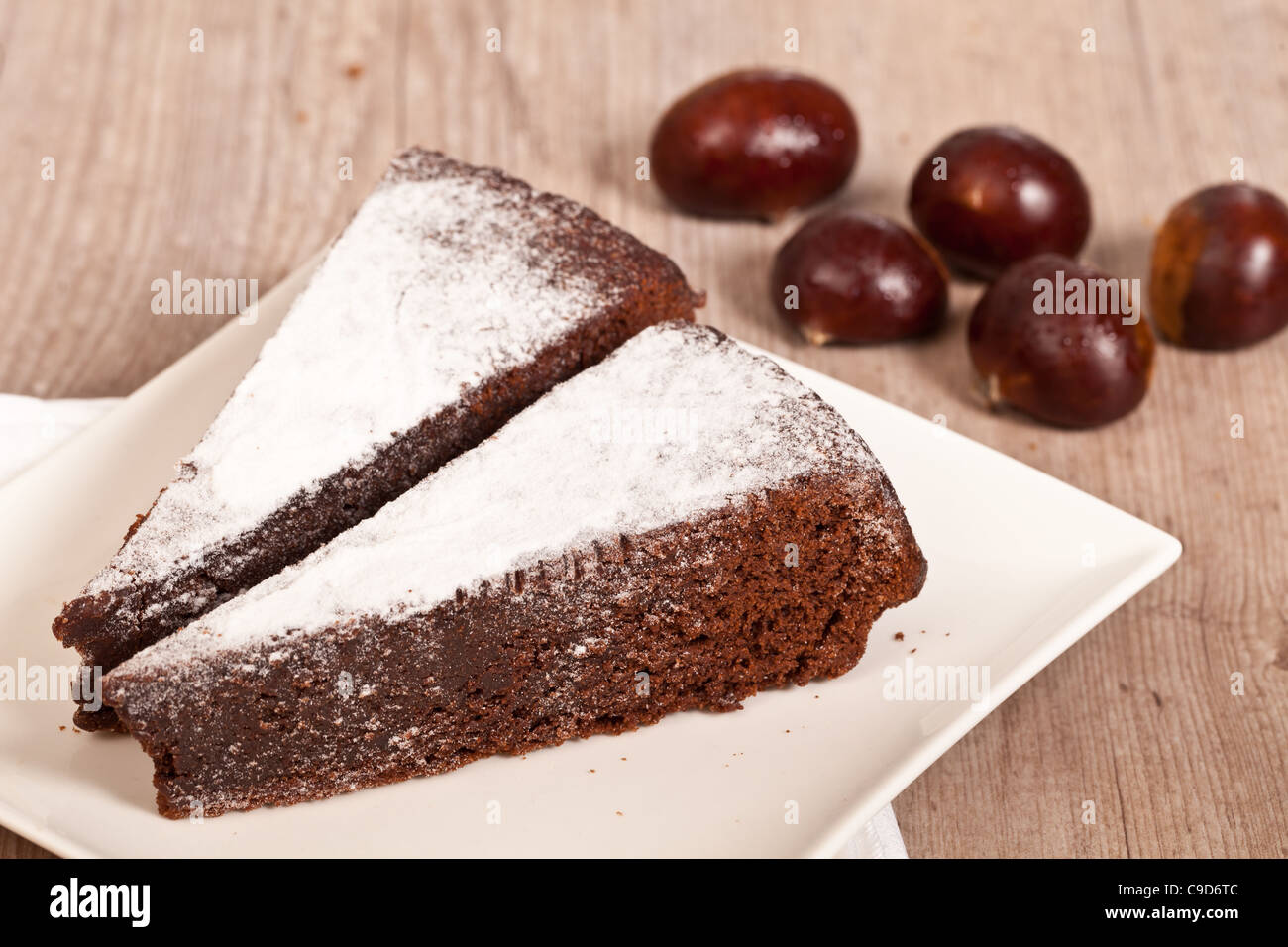 Delicious slice of chestnut cake for autumn season Stock Photo - Alamy