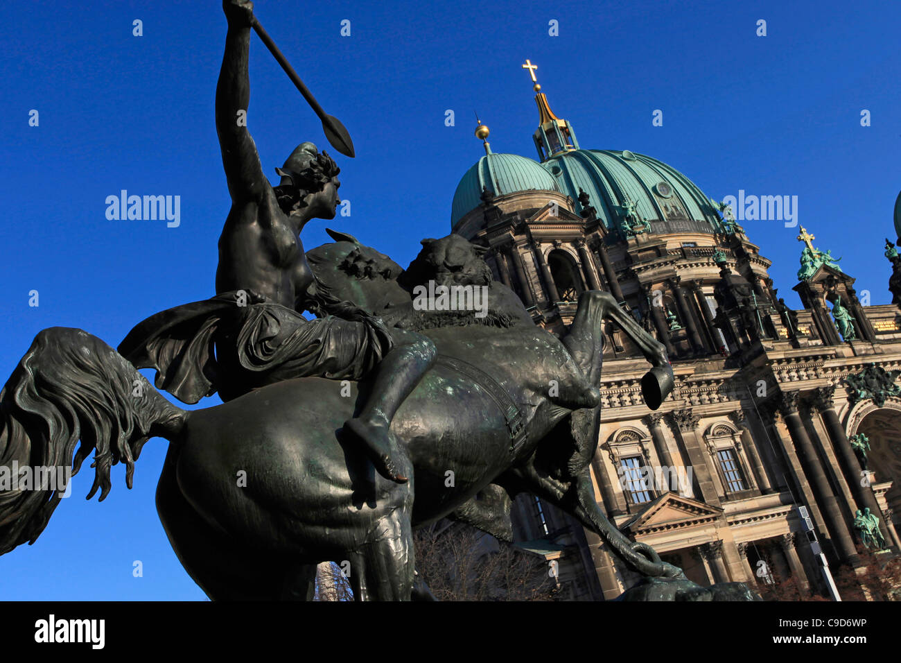Statue of equestrian woman warrior with spire Fighting Amazon, 1842, by ...