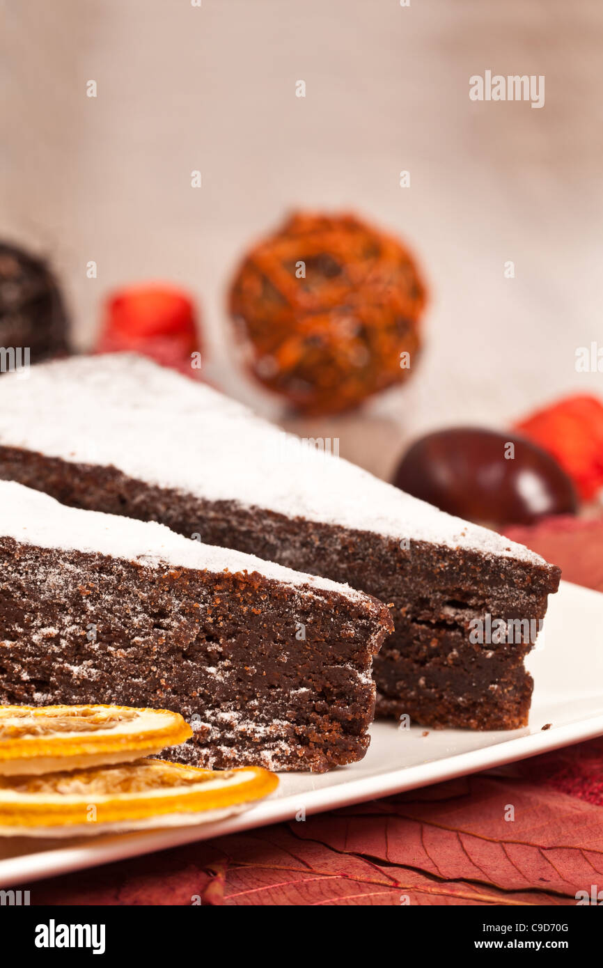 Delicious slice of chestnut cake for autumn season Stock Photo - Alamy