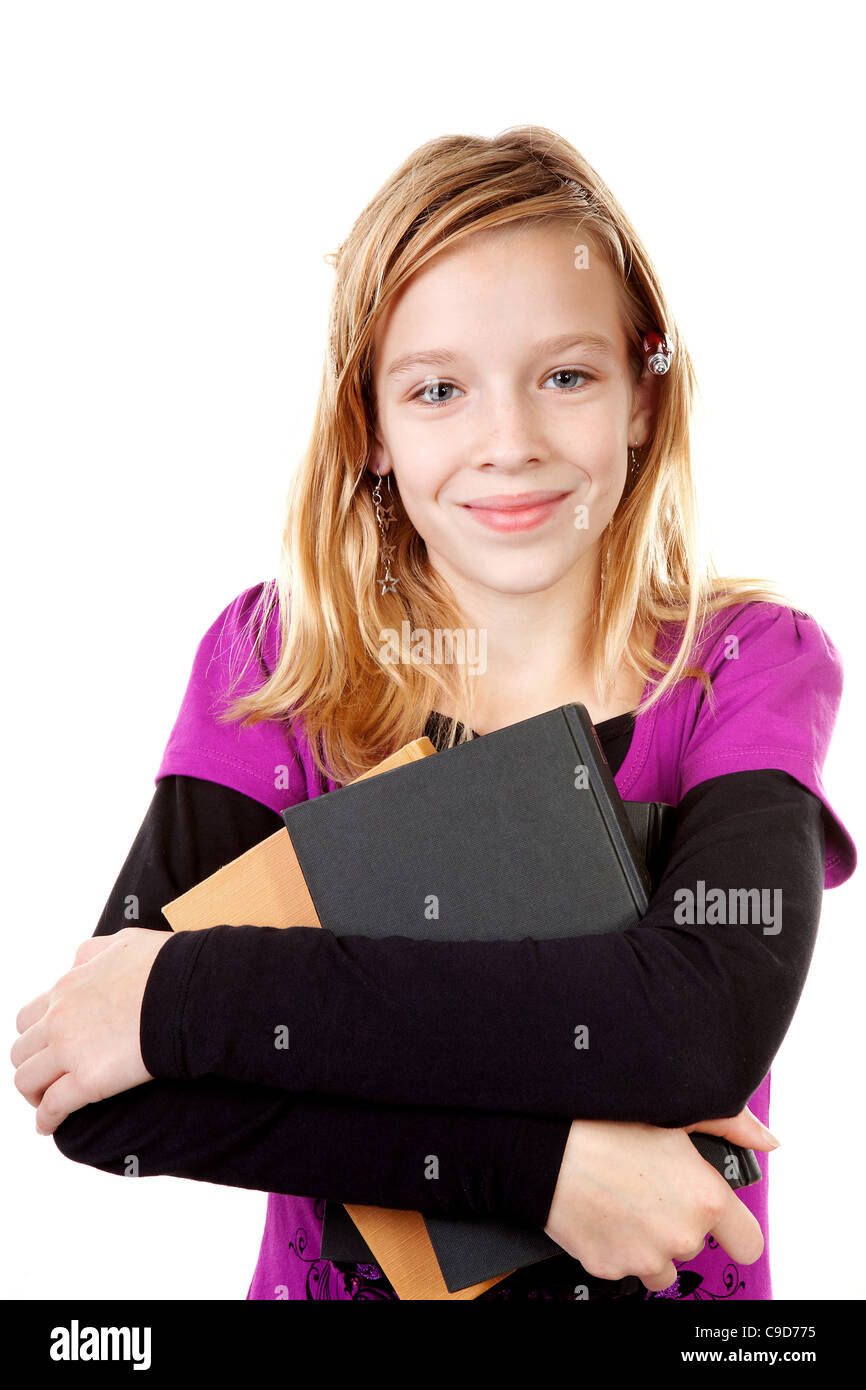 young student girl carry books over white background Stock Photo - Alamy