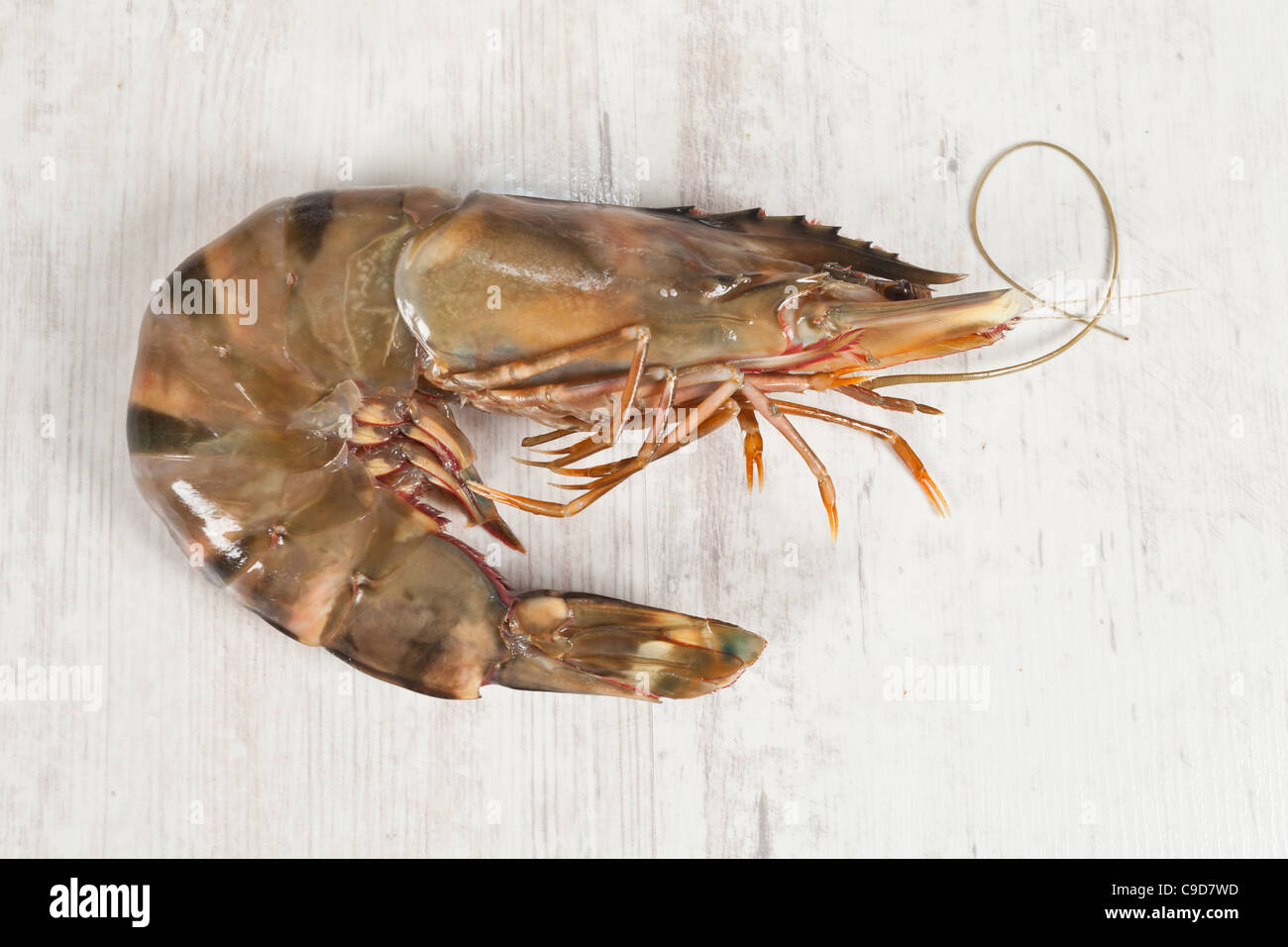Fresh raw big prawn on wooden background Stock Photo - Alamy