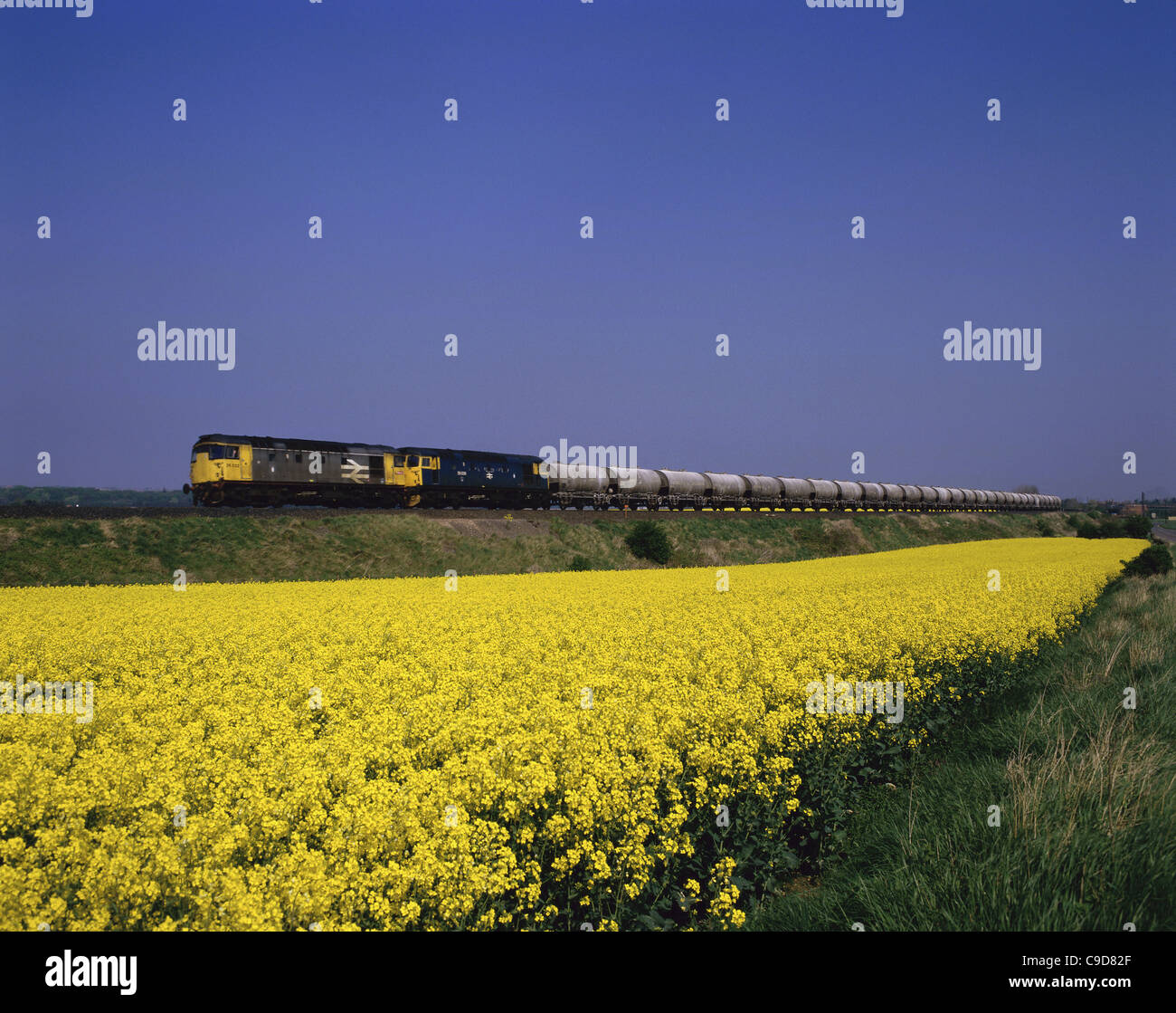 Side profile of a freight train, East Lothian, Scotland Stock Photo - Alamy