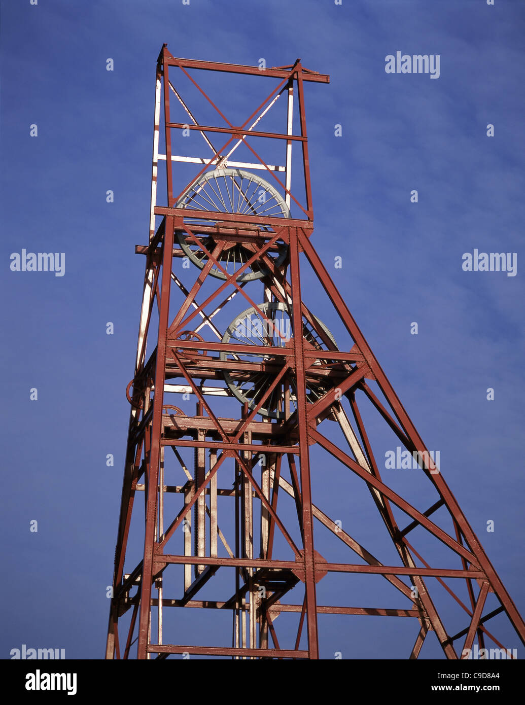 Low angle view of a metal structure at a coal mine, Fife, Scotland ...