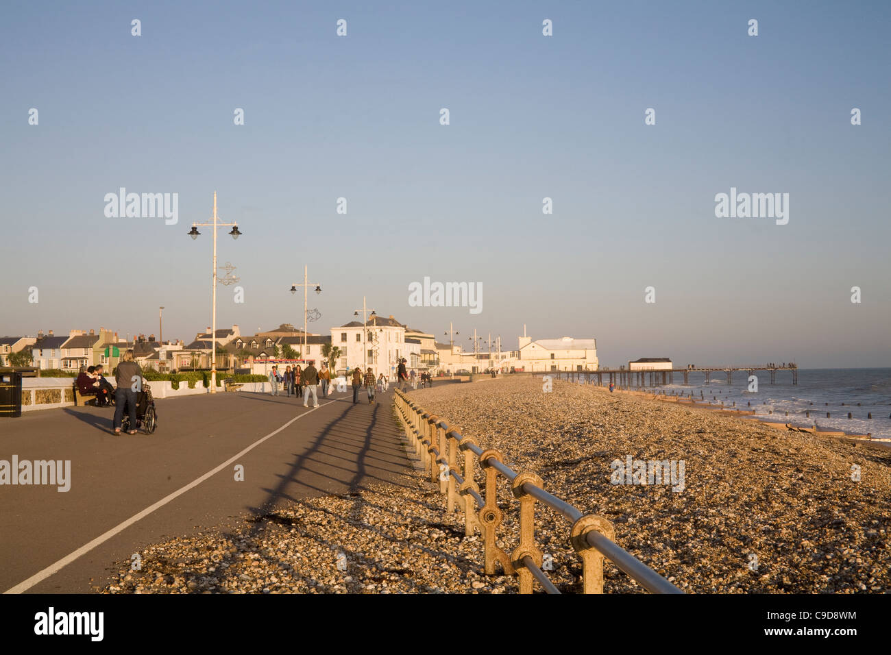 Bognor Regis West Sussex England Uk November View Along Promenade Towards Pier Winter Sunshine