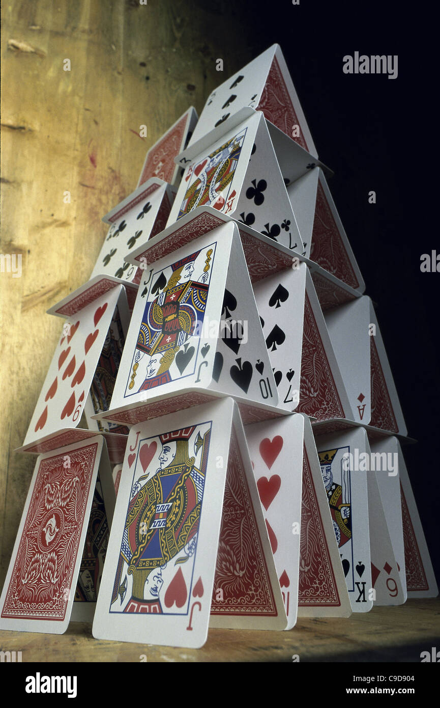 Low angle view of a house of cards Stock Photo - Alamy