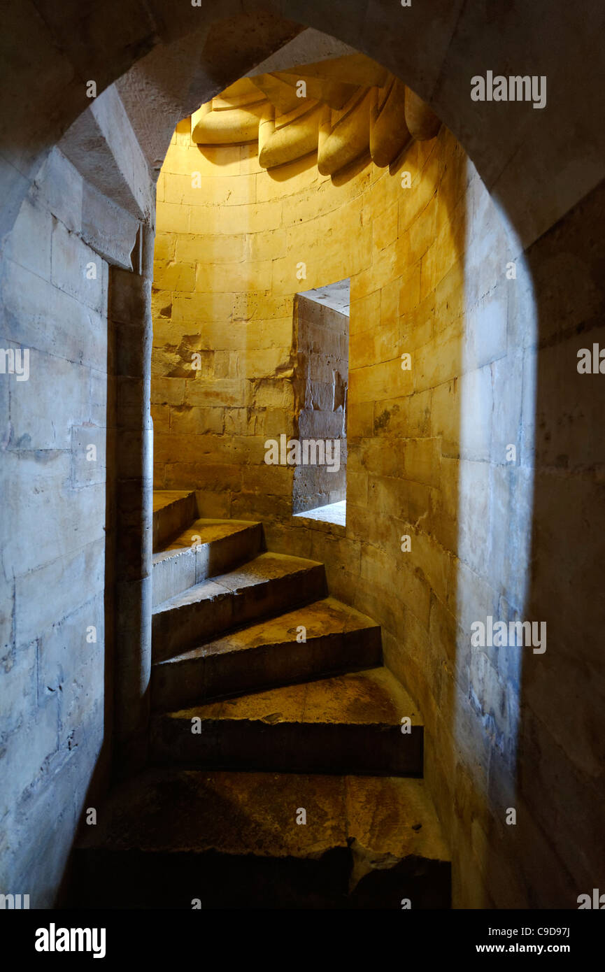 Puglia. Italy. View of a spiral staircase inside the Castel Del Monte ...
