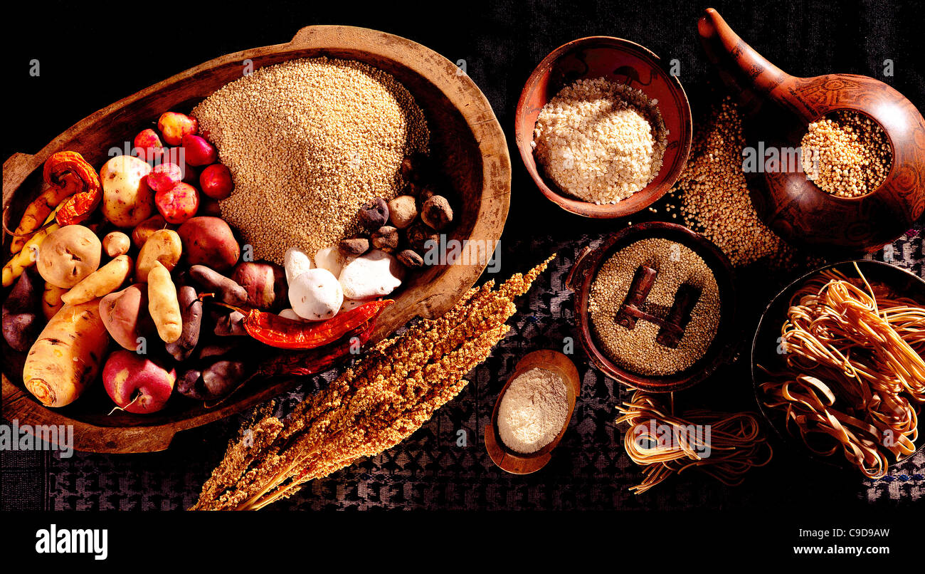 Quinoa, tunta, chuño, chilli and a variety of potato from the Andes ...