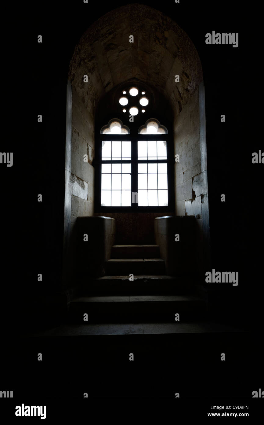 View of one of the facade windows from inside the Castel Del Monte in ...