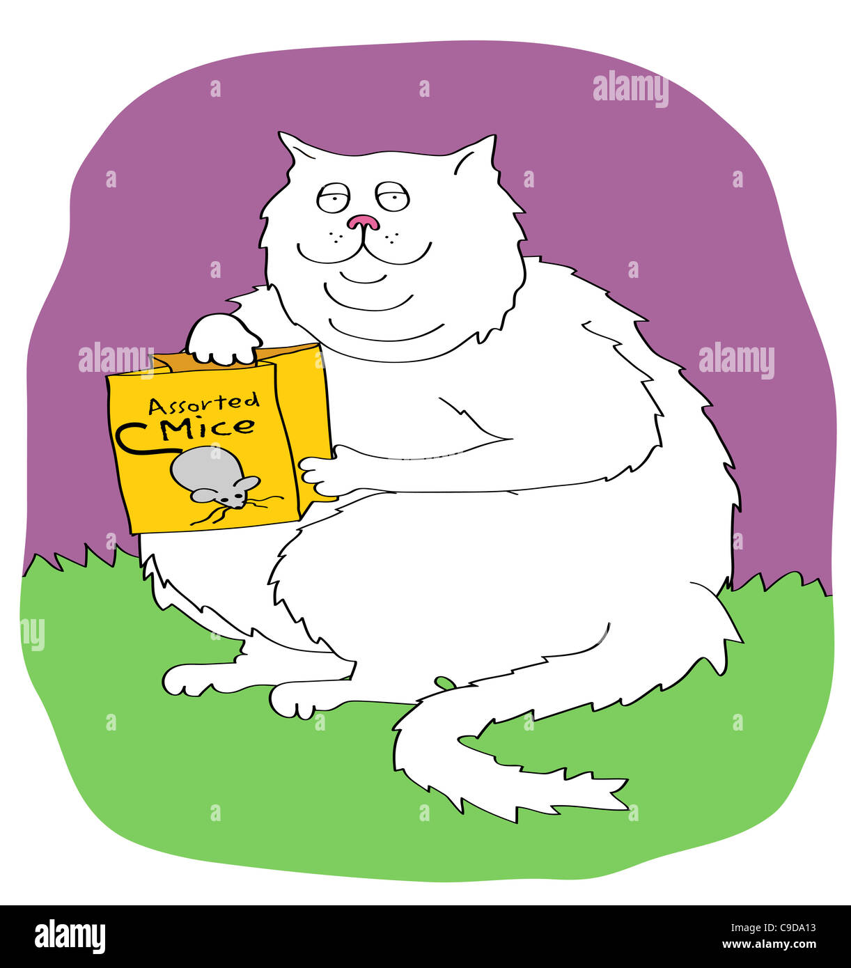 Cat holding bag with mice, illustration Stock Photo - Alamy