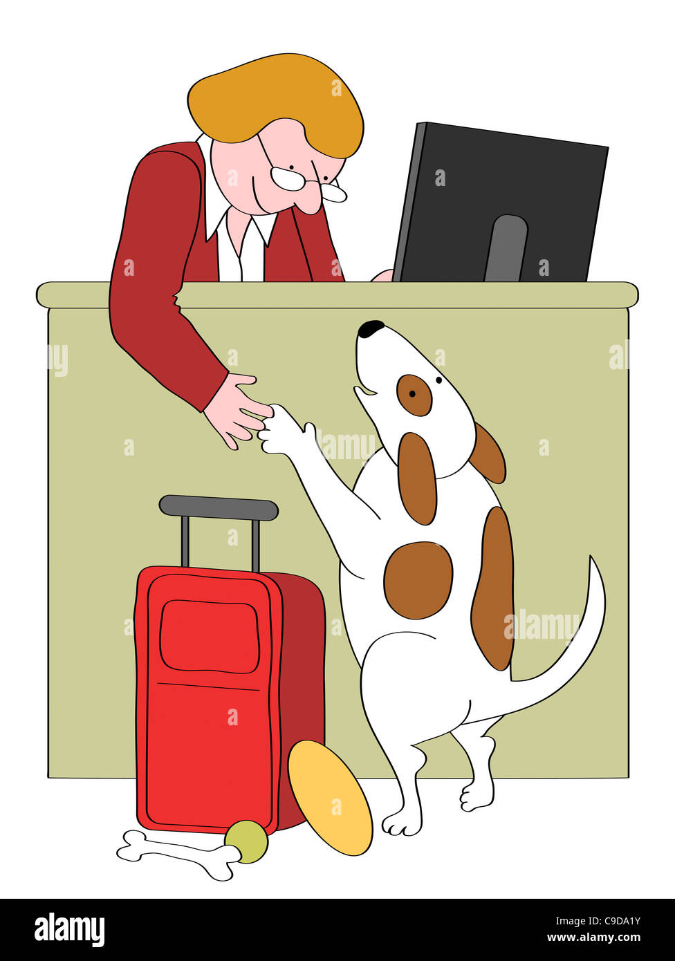 Dog at motel reception desk, illustration Stock Photo - Alamy