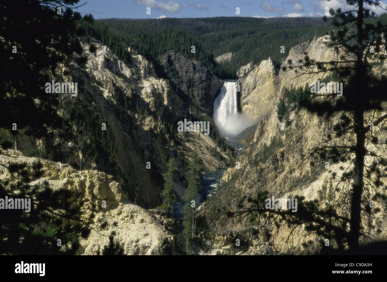 Waterfall and rock formation, Lower Yellowstone Falls, Yellowstone ...