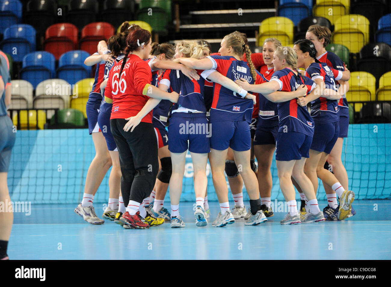 British team celebrates win against Angola by 22 - 20 during The London ...