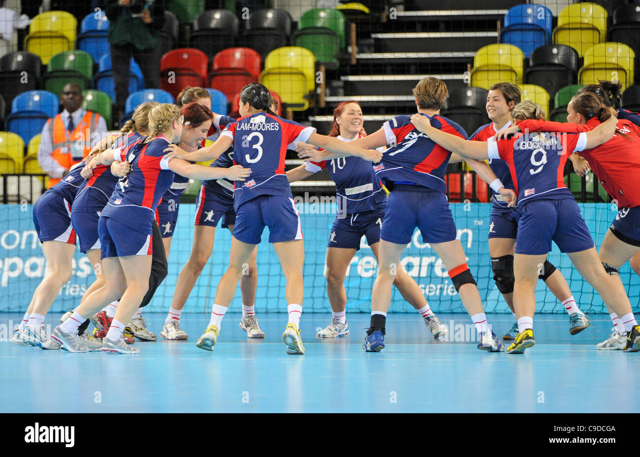 British team celebrates win against Angola by 22 - 20 during The London ...