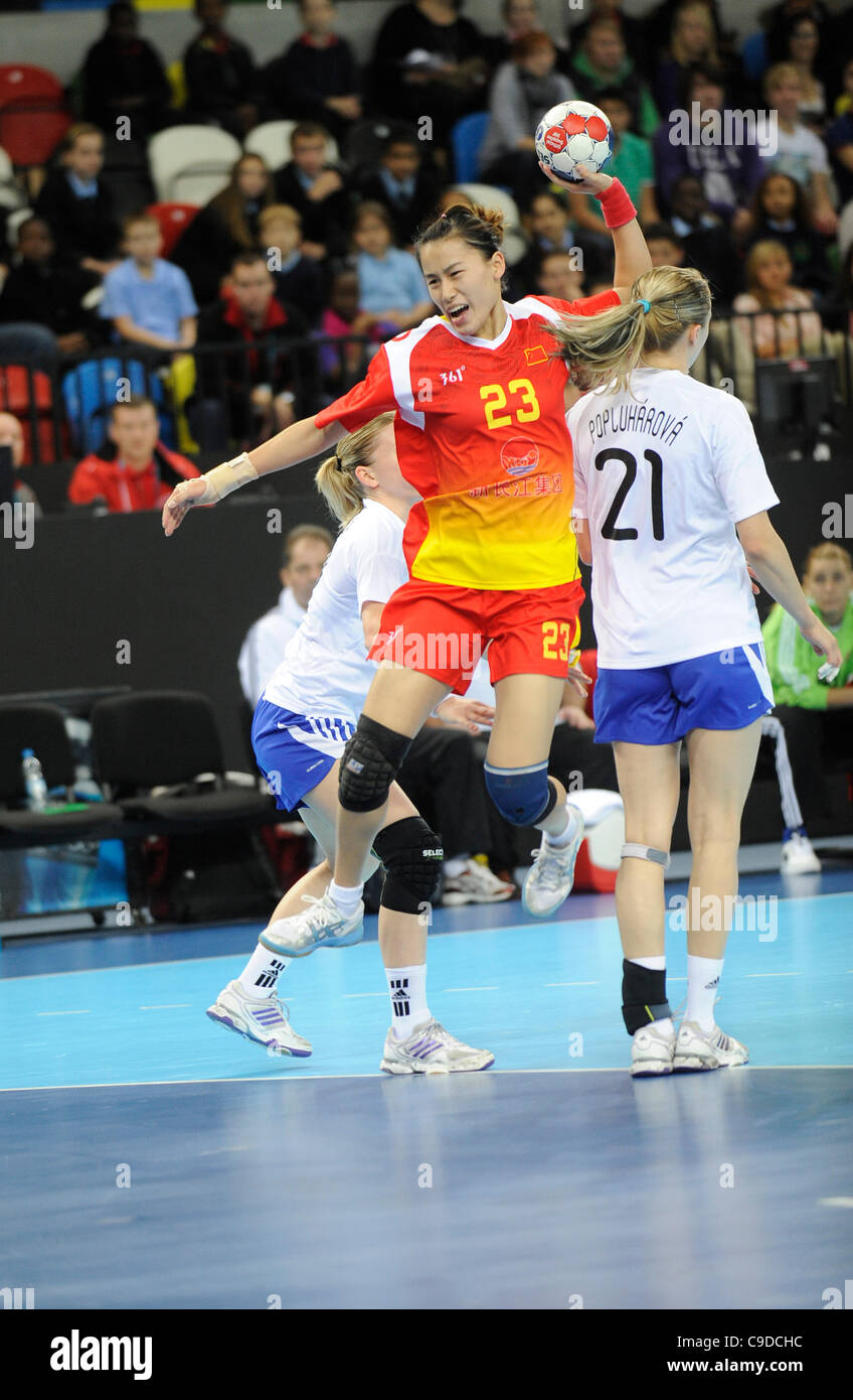 Yin WU (CHN) takes a shot during The London Prepares Handball Test ...