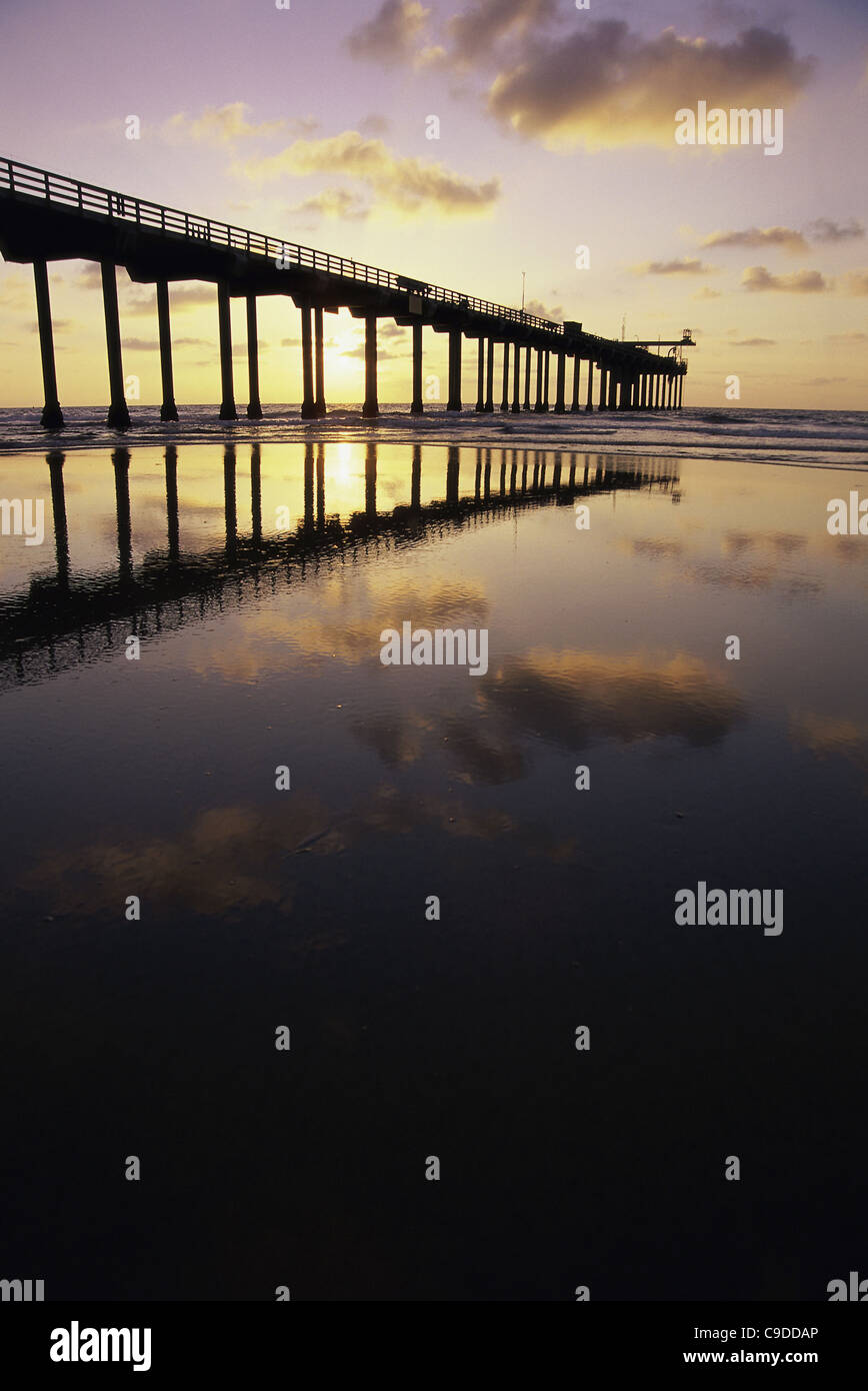 Silhouette of a pier during sunset, Scripps Pier, San Diego, California ...