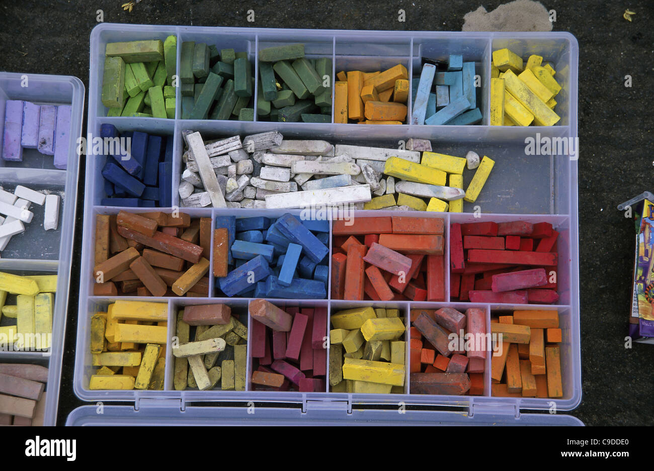 Close-up of colored chalk in a box Stock Photo - Alamy