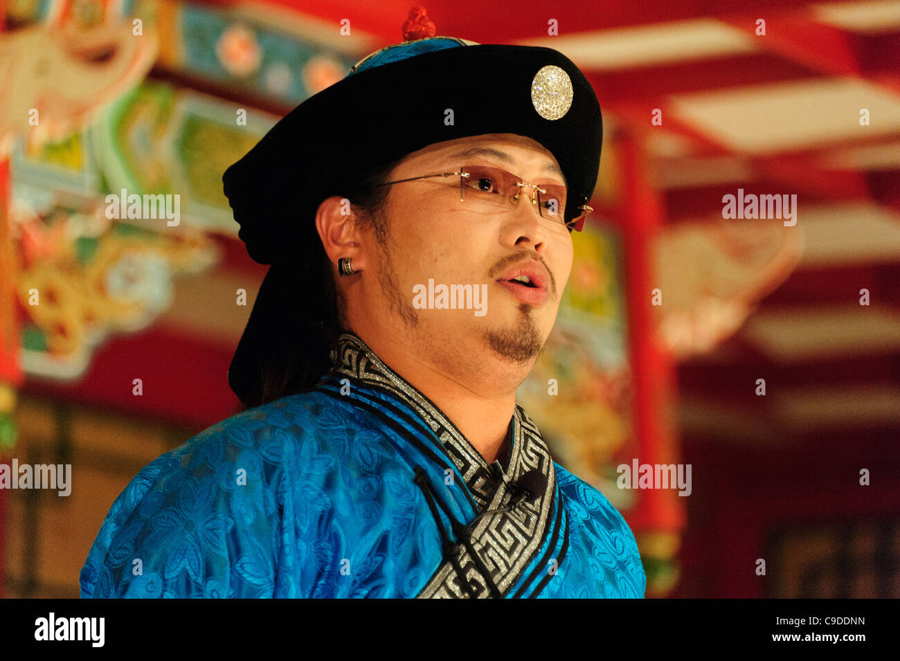 Khoomi singer of Tumen Ekh ensemble performs traditional mongolian song ...