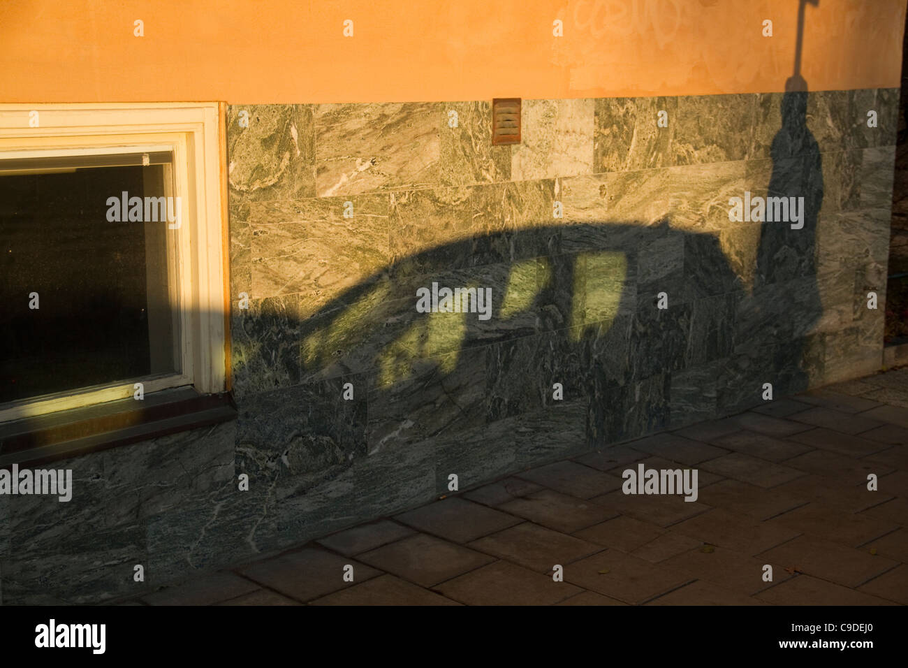 Shadow of car against yellow wall at sunset Stock Photo - Alamy