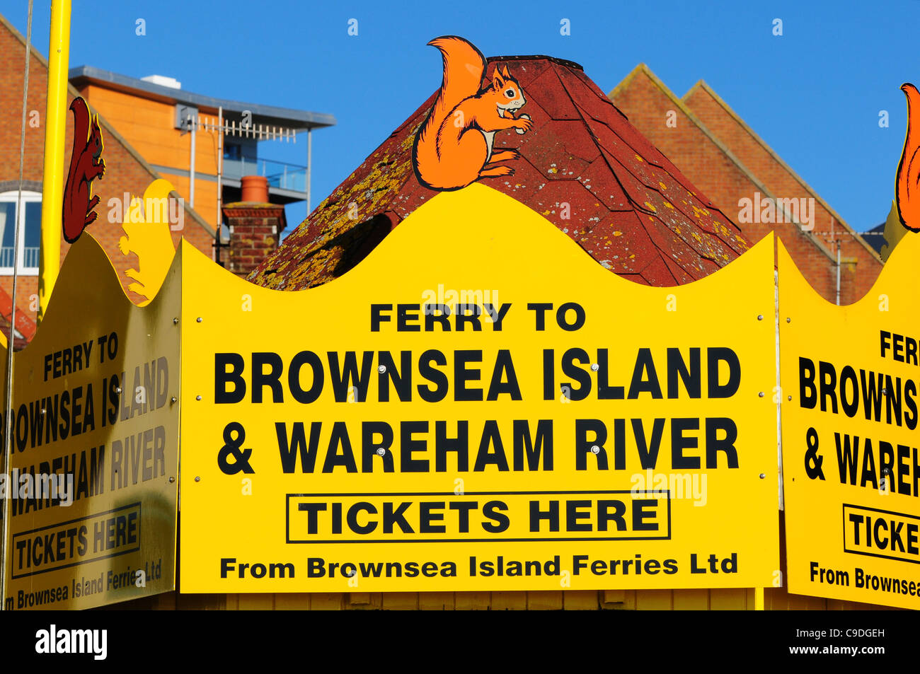 Sign for ferry to Brownsea Island on Poole Quay, Dorset, UK Stock Photo ...